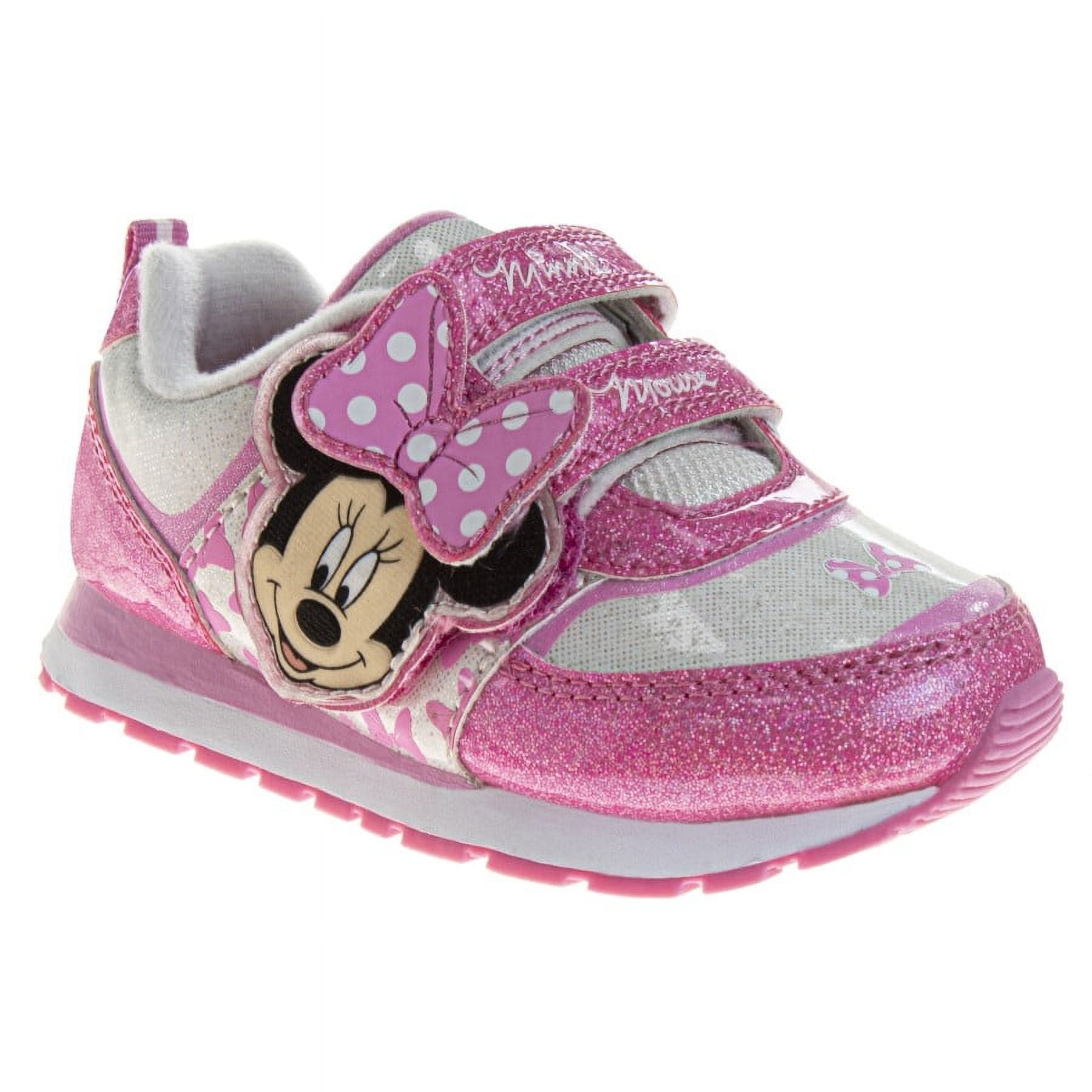 Disney Minnie Mouse Girls' Hook and Loop Light Up Sneakers - Pink, Size ...
