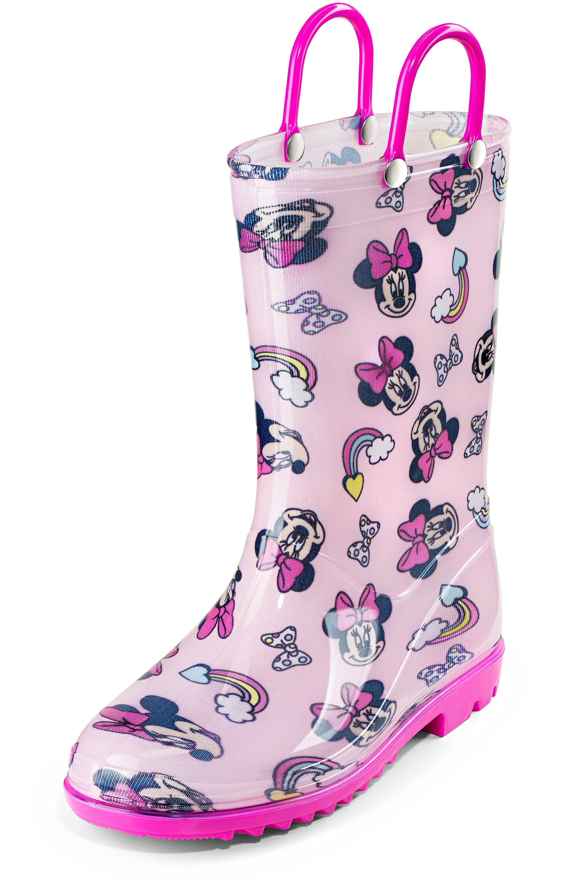 Disney Minnie Mouse Princess Rainboots for Girls, Pink PVC, Easy-On ...