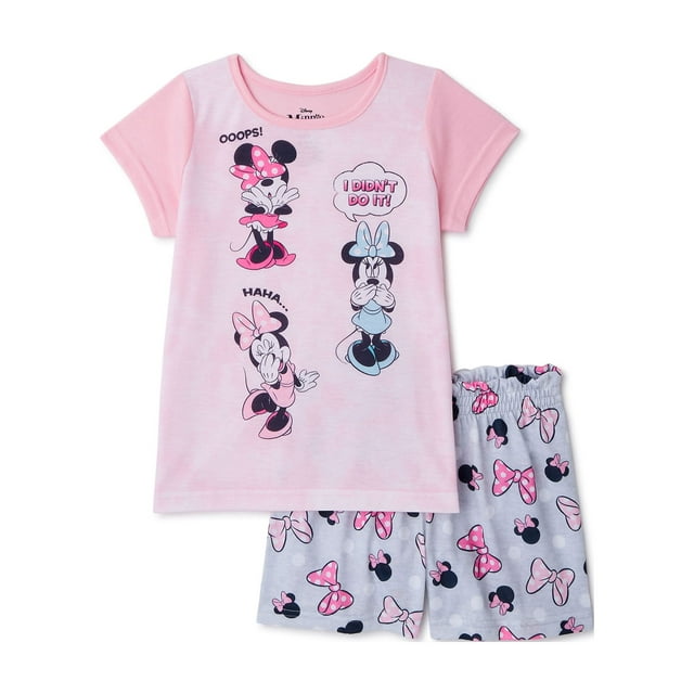 Disney Minnie Mouse Girls Pajama Sleepwear Set, Short Sleeve Top ...