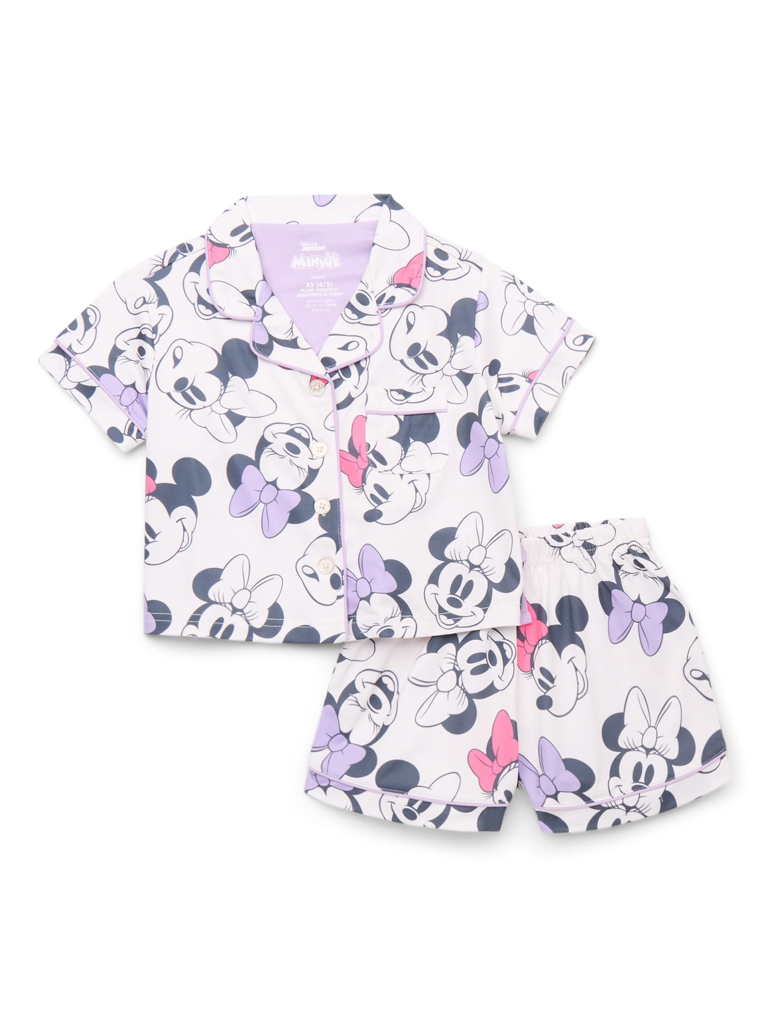 Disney Minnie Mouse Girls Short Sleeve Top with Shorts, 2-Piece Pajama ...