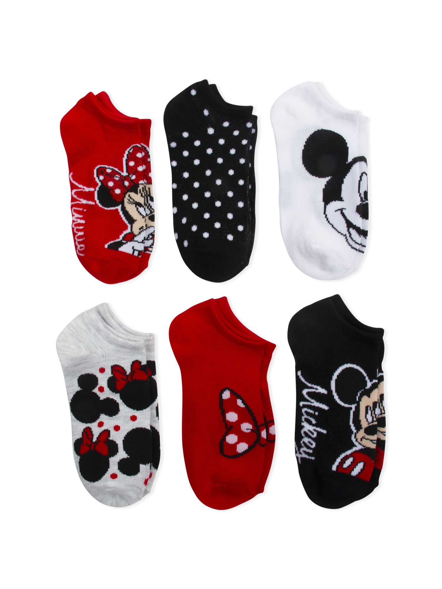 Disney Minnie Mouse Girls Socks, 6 Pack No Show (Little Girls & Big ...