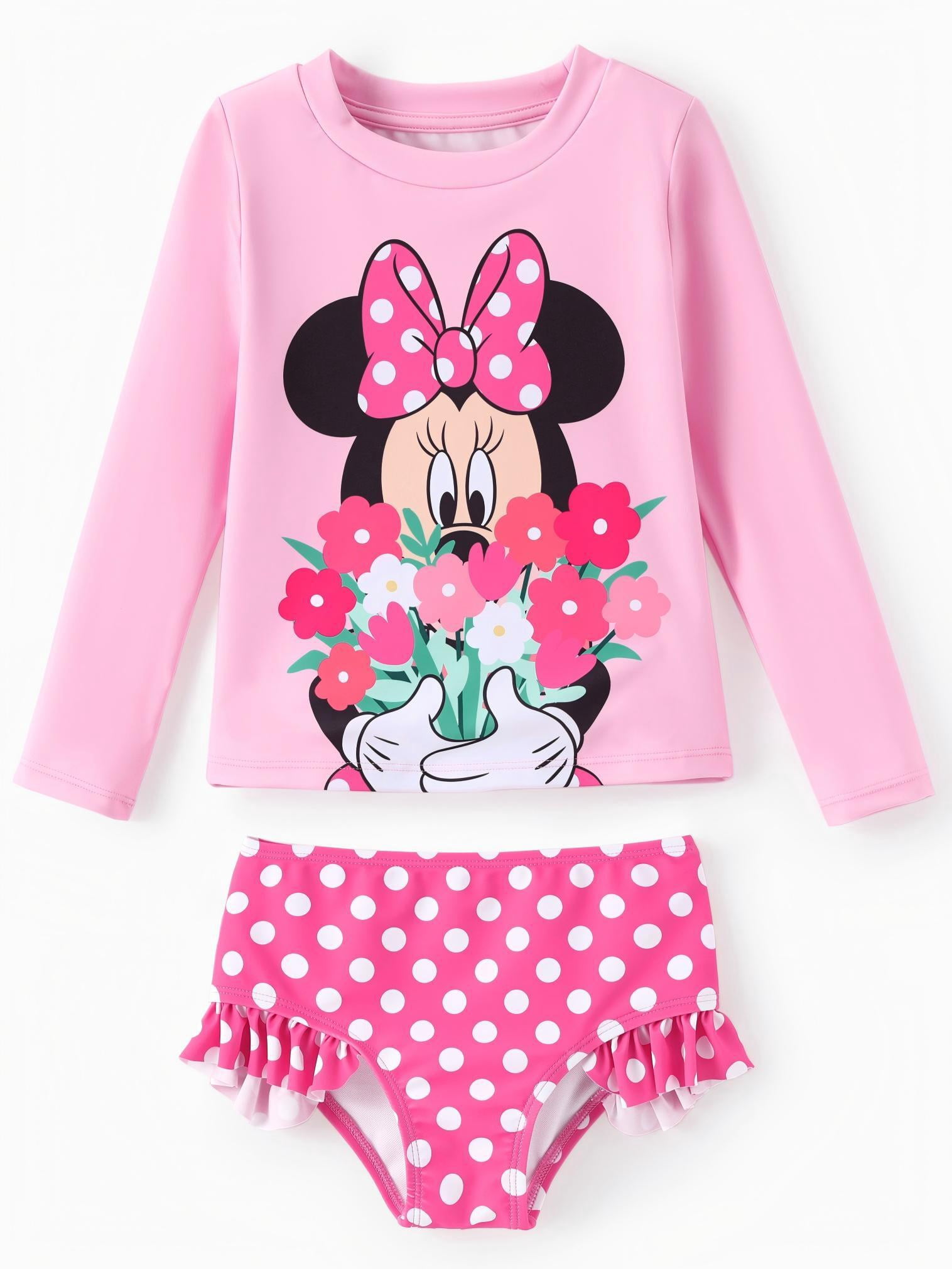 Disney Minnie Mouse Girls Swimsuit Rash Guard 2 Pieces Bathing Suits ...