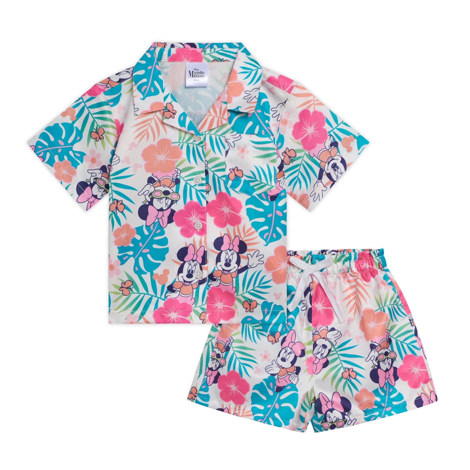 Disney Minnie Mouse Hawaiian Button Down Shirt and Shorts Outfit Set ...