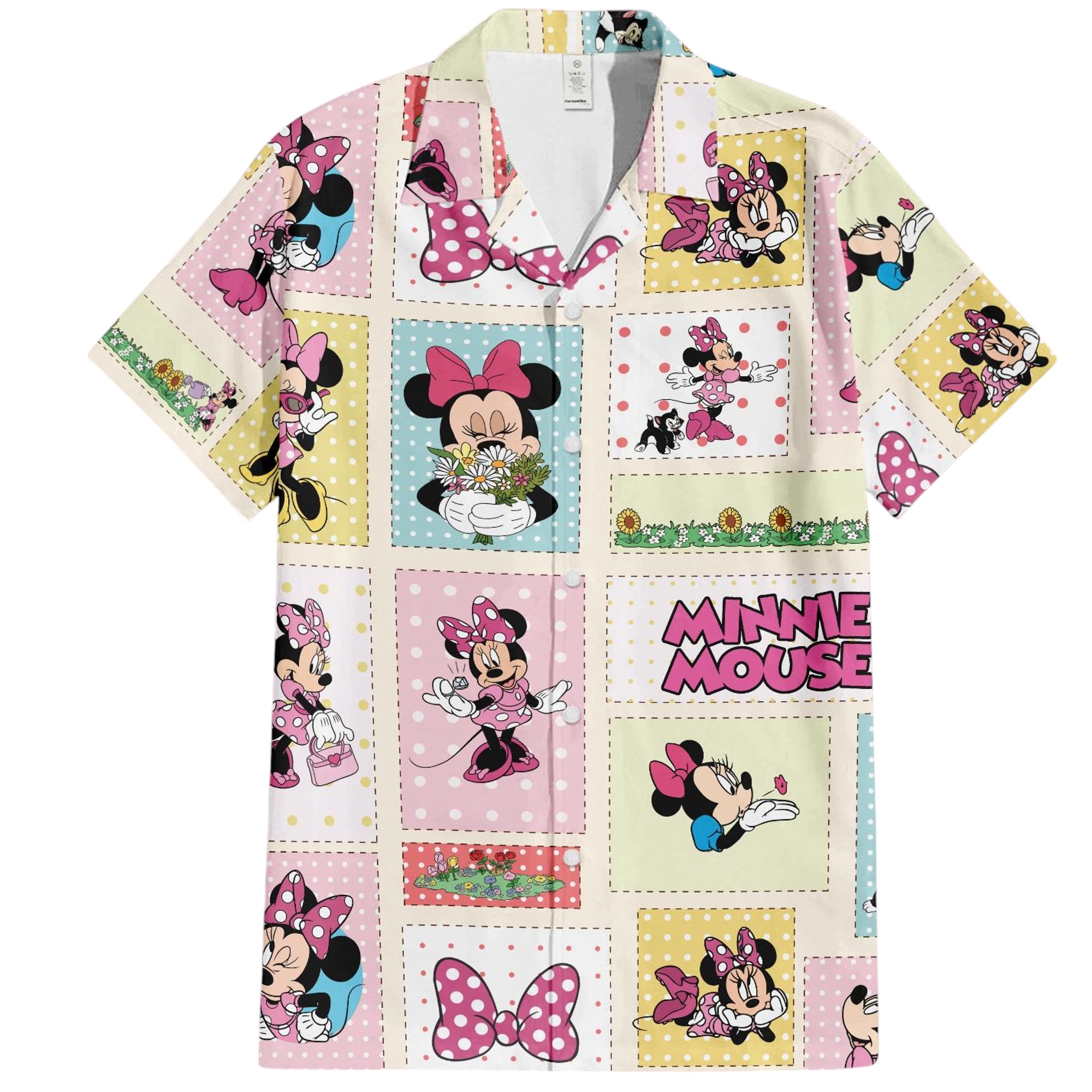Disney Minnie Mouse Hawaiian Button Up Shirt Blocks Style Summer Trip ...