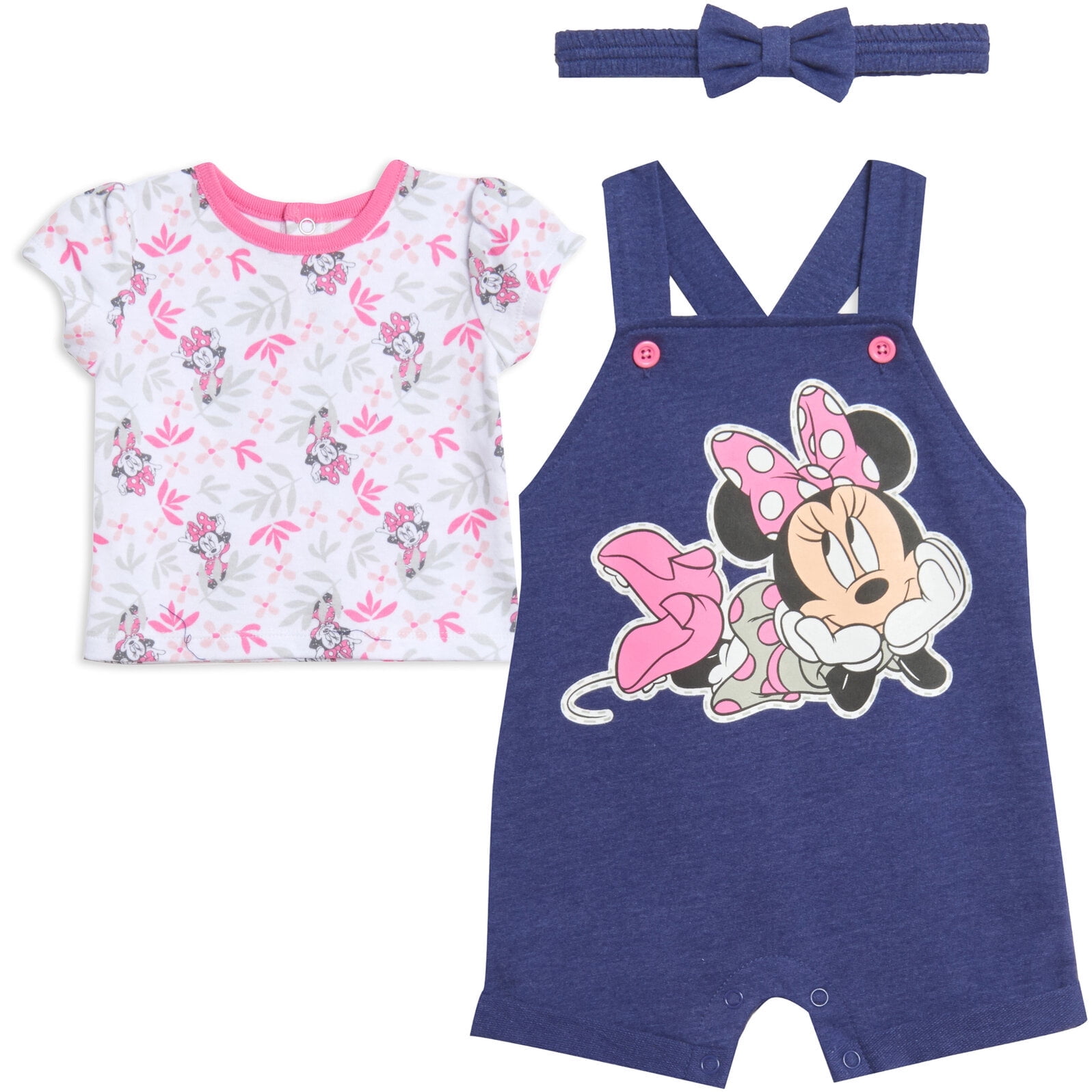 Disney Minnie Mouse Infant Baby Girls French Terry Short Overalls T ...
