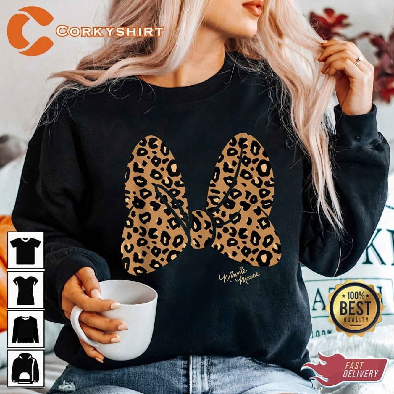 Disney Minnie Mouse Leopard Print Bow Disneyland Costume Sweatshirt ...