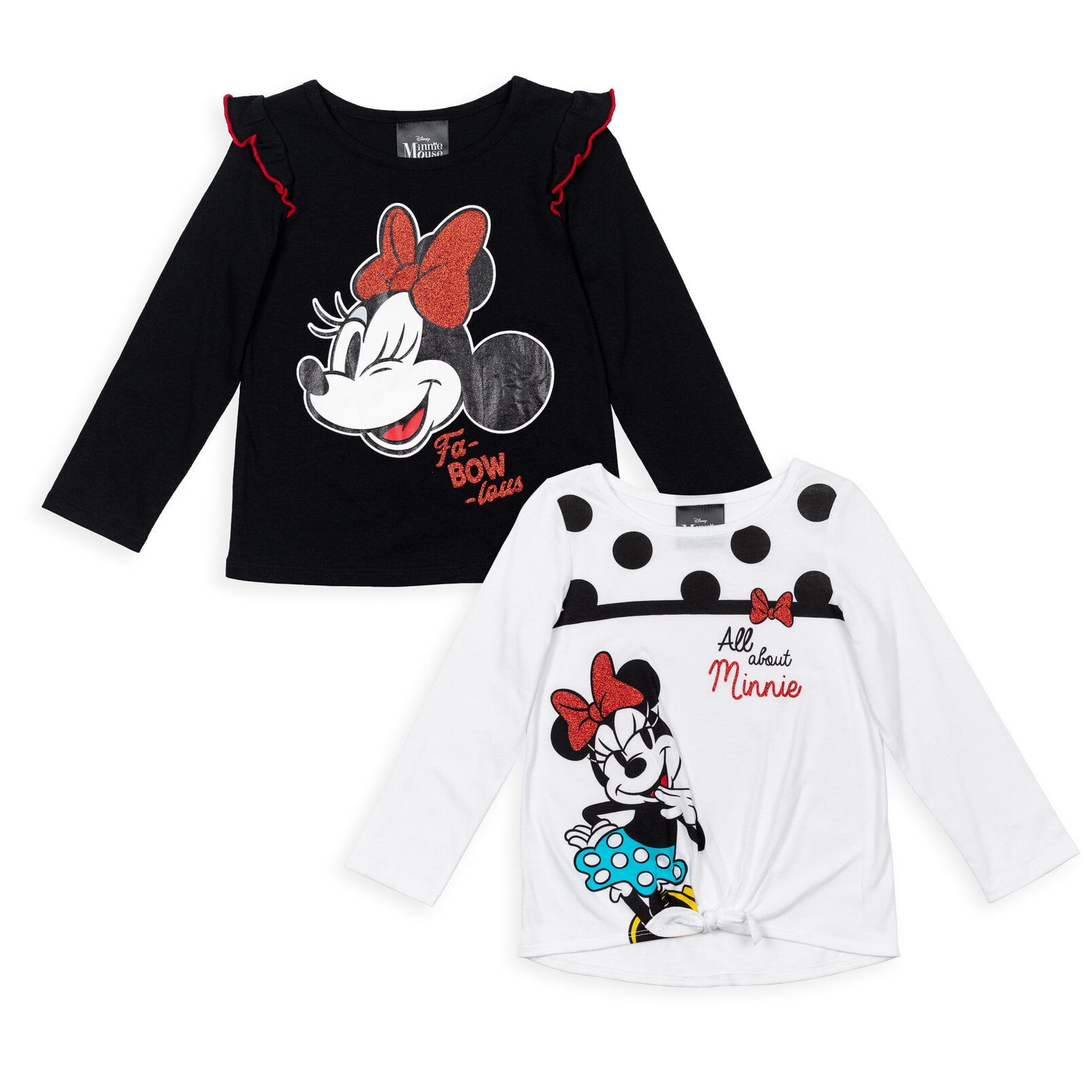 Disney Minnie Mouse Little Girls 2 Pack Long Sleeve T-Shirts Toddler to ...