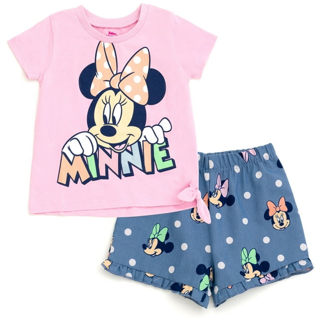 Disney Minnie Mouse Little Girls T-Shirt and Chambray Shorts Outfit Set ...