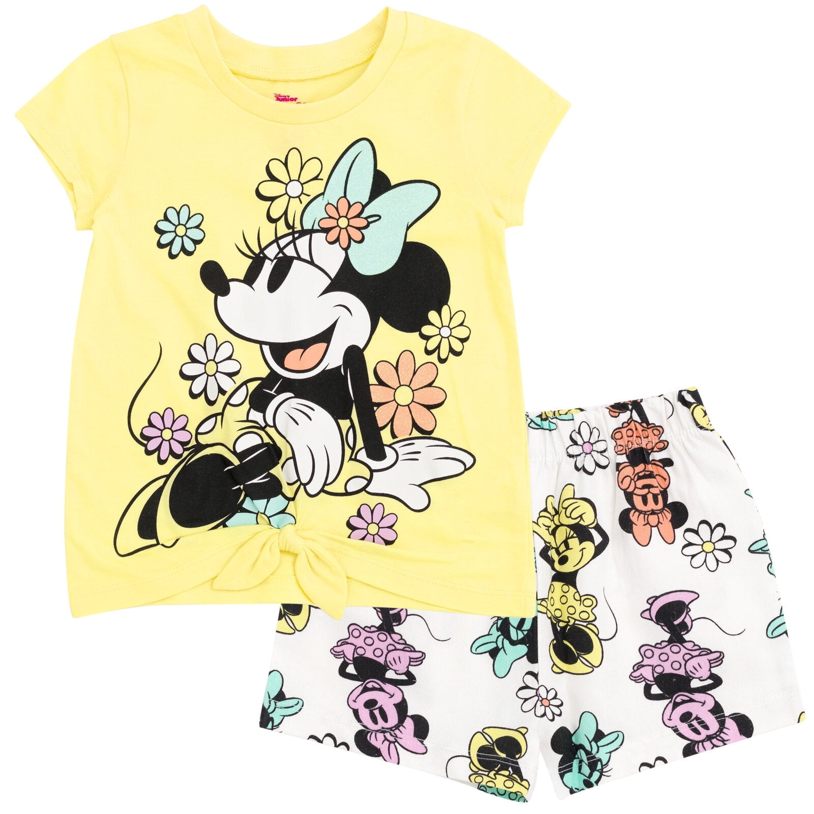 Disney Minnie Mouse Girls Outfit, Yellow T-Shirt and Shorts Set, Summer ...