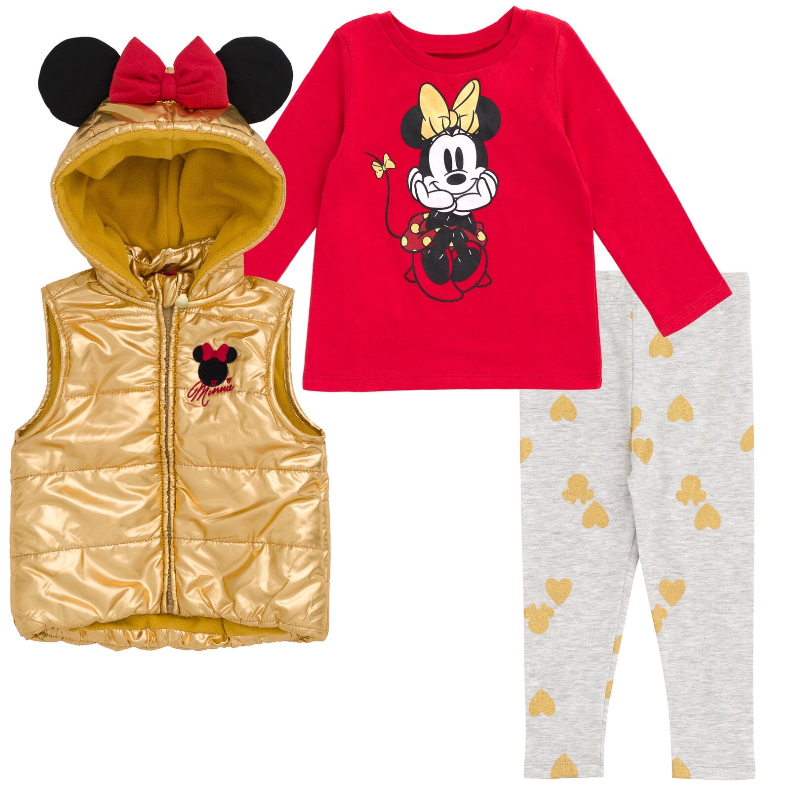 Disney Minnie Mouse Little Girls Zip Up Vest Puffer T-Shirt and ...