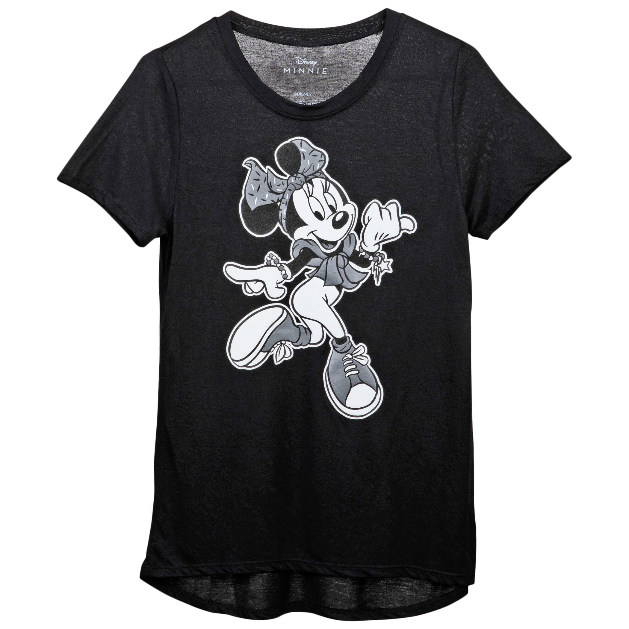Disney Minnie Mouse Monochrome Black Colorway Juniors Crew Neck T-Shirt ...