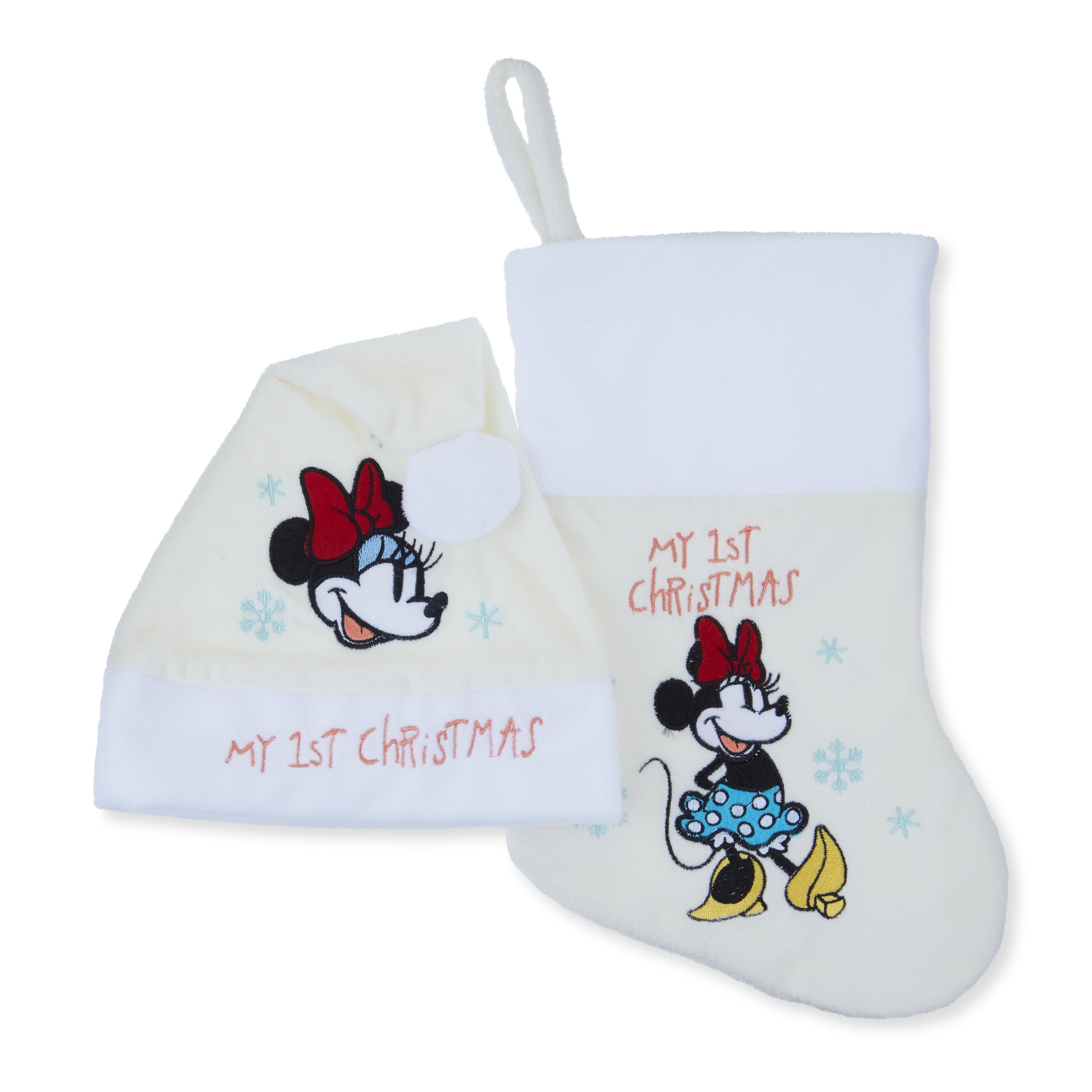 Disney, Minnie Mouse "My 1st Christmas" Stocking and Hat Set, Light ...
