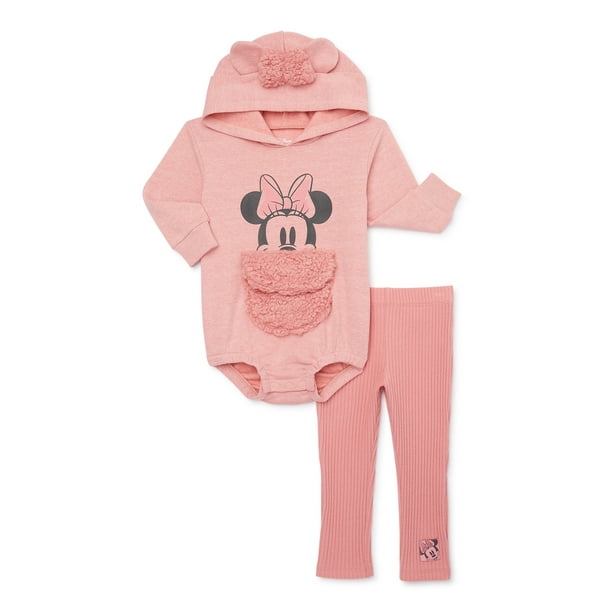 Disney Minnie Mouse Newborn Baby Girls Hooded Bodysuit and Pants, 2 ...