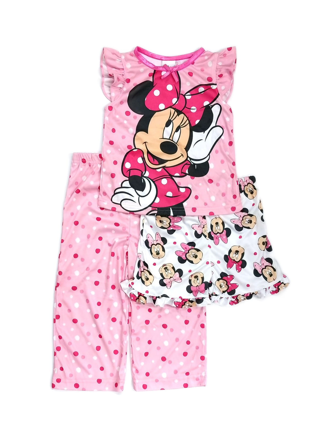 Disney Minnie Mouse Polka Dots Pink 3-Piece Pajama Set, Toddler Girls ...