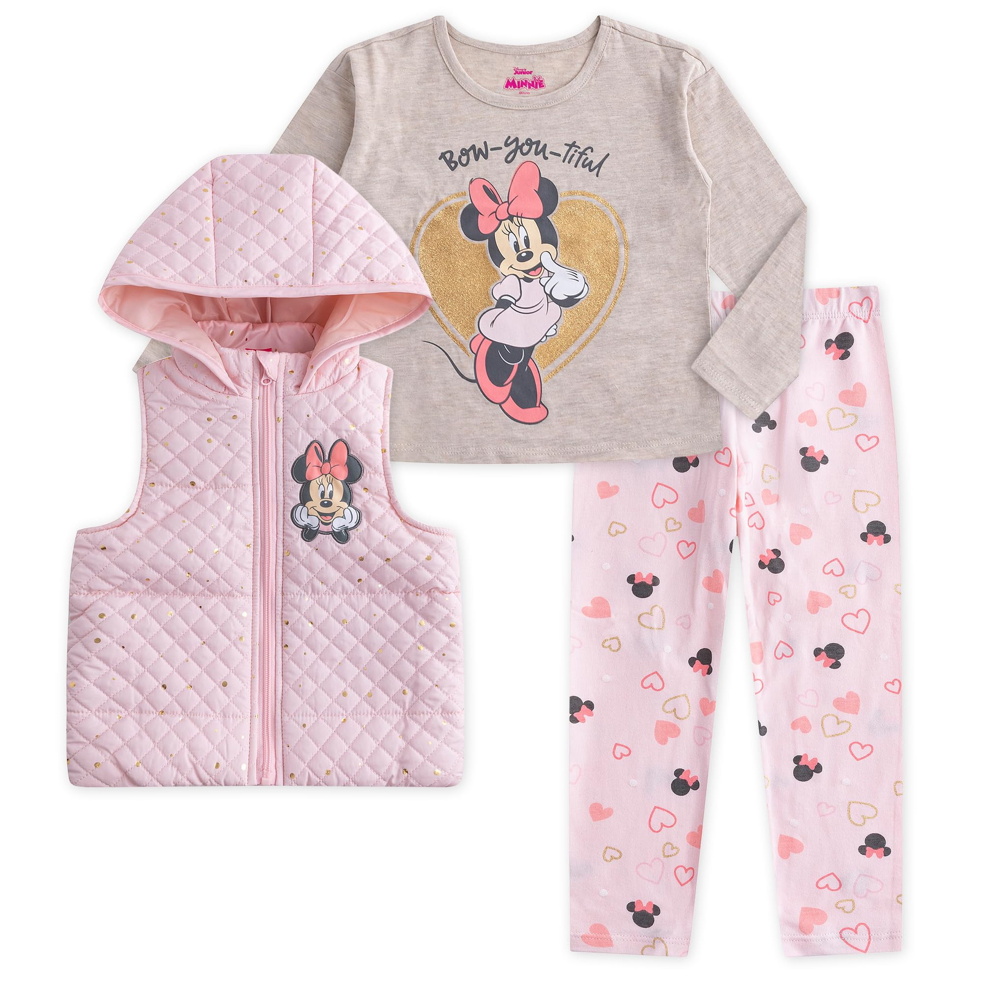 Disney Minnie Mouse Shirt, Vest and Legging Pants Outfit (Girls), 3 ...