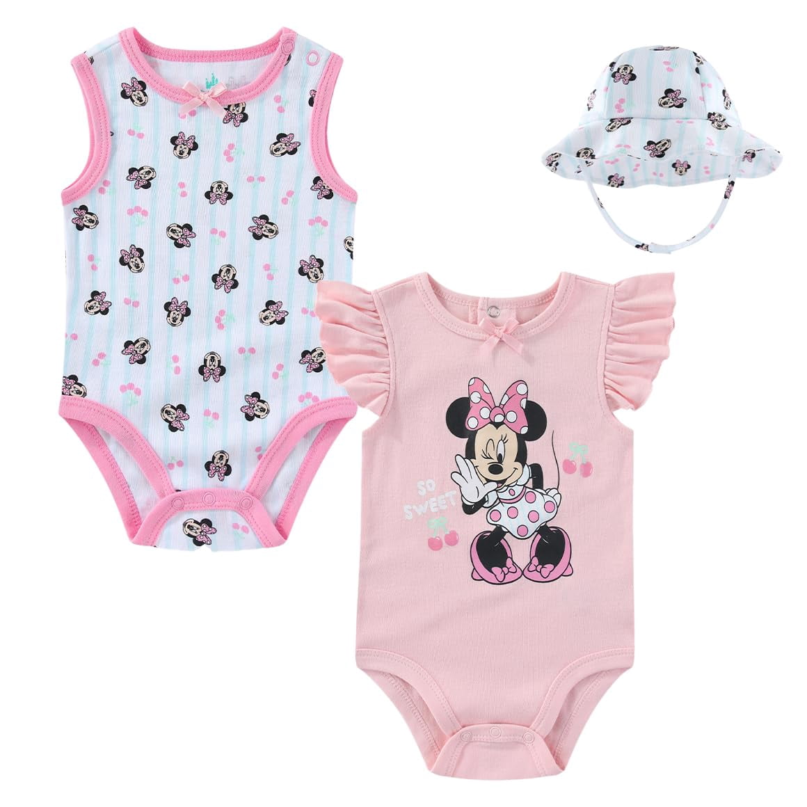 Disney Minnie Mouse Sleeveless Bodysuit with Bucket Hat (Baby Girls), 3 ...