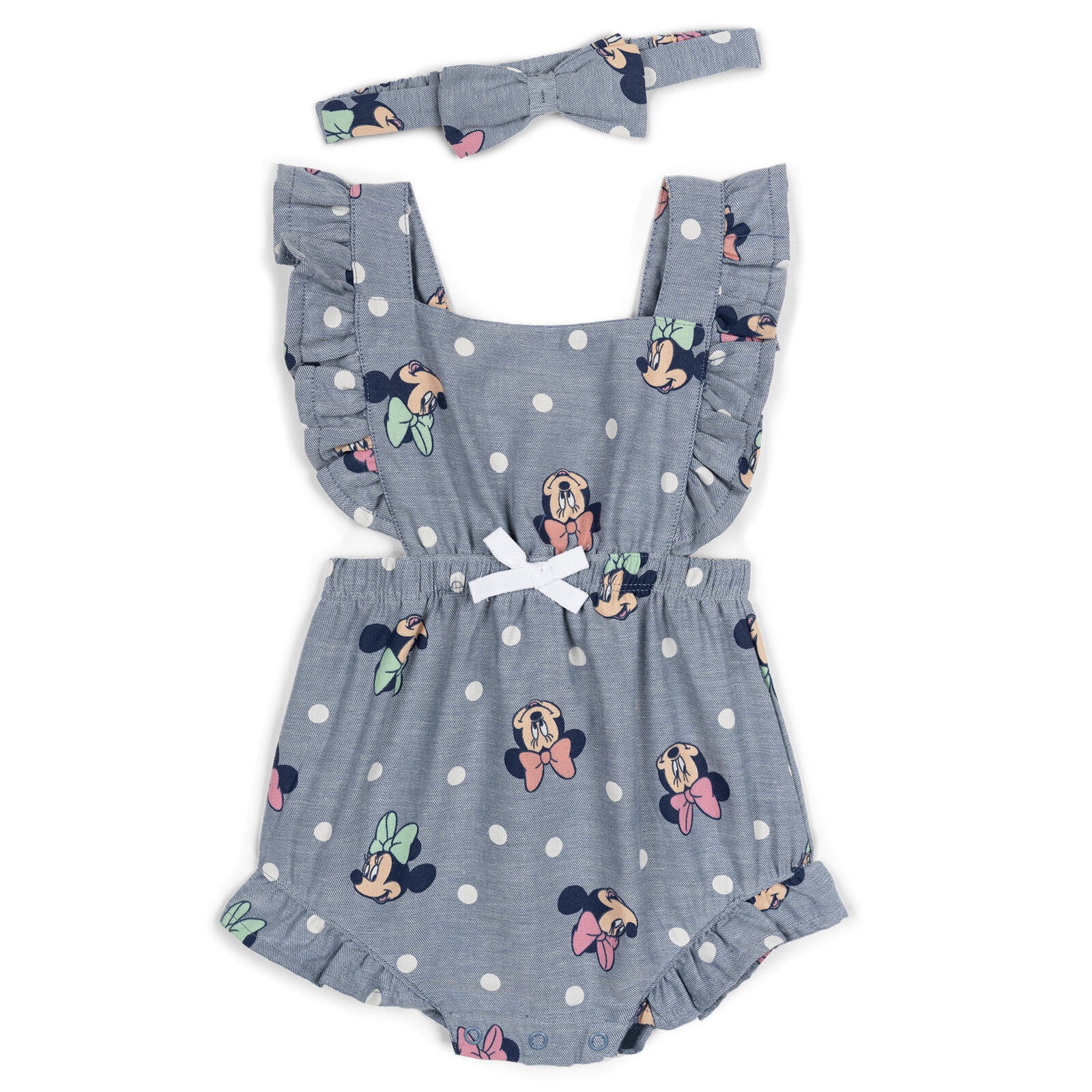 Disney Minnie Mouse Square Neck Chambray Romper and Bow Headband Polka ...
