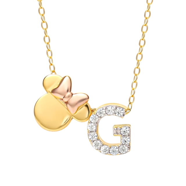 Disney Minnie Mouse Sterling Silver Gold Plated Cubic Zirconia Initial ...