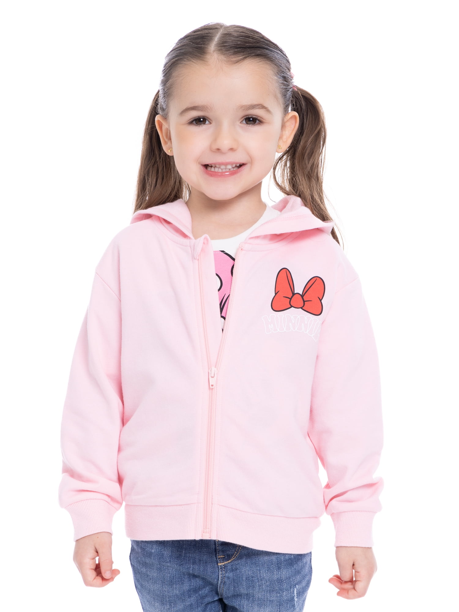 Disney Minnie Mouse Toddler Girl Full-Zip Hoodie with Front & Back ...