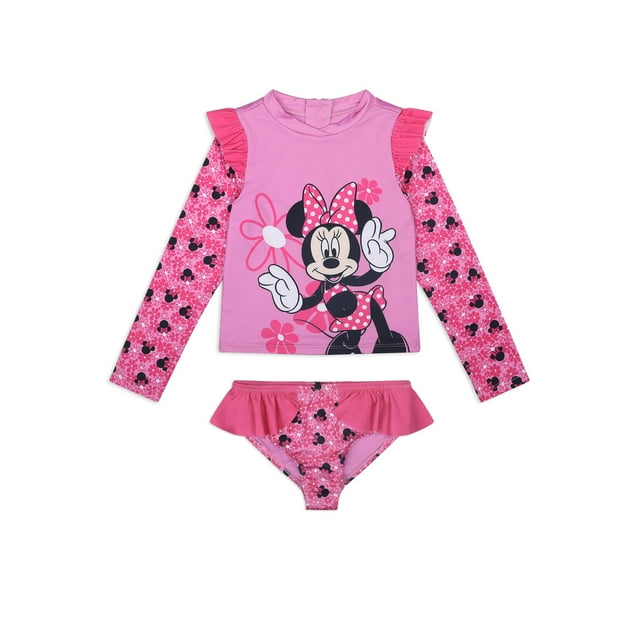 Disney Minnie Mouse UPF 50+ Long Sleeve Rash Guard & Bikini Bottom ...