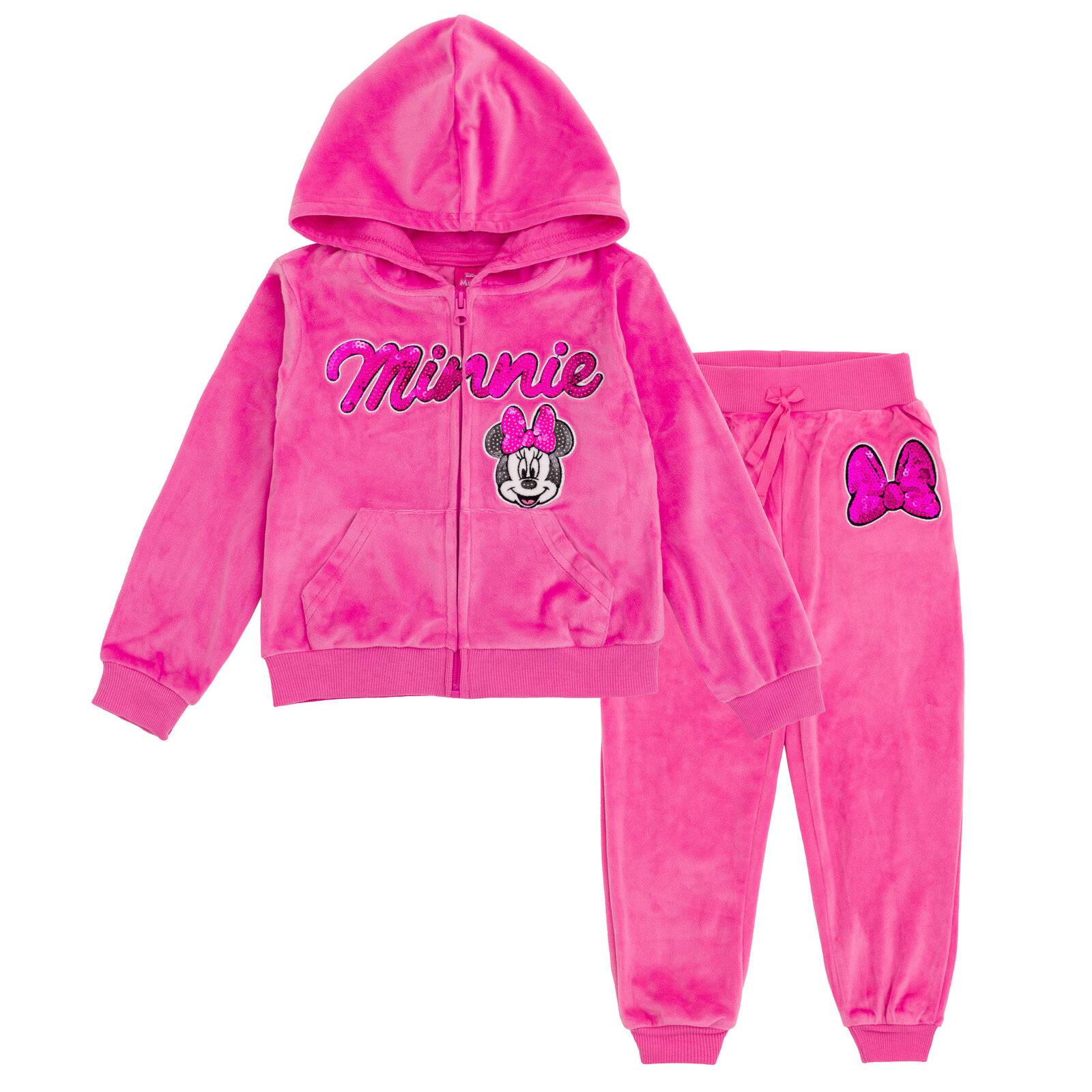 Disney Minnie Mouse Velour Zip Up Hoodie and Jogger Pants Outfit Set ...