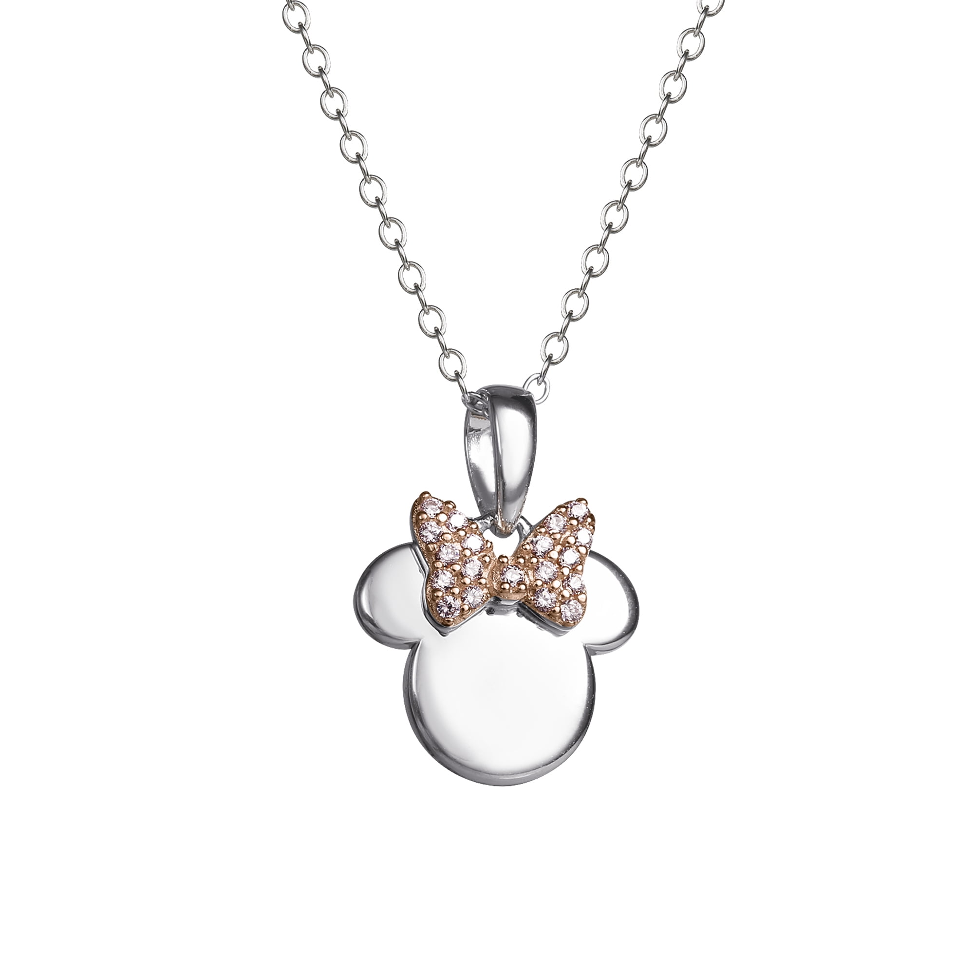 Disney Minnie Mouse Women's CZ Sterling Silver Pendant Necklace, 18 ...