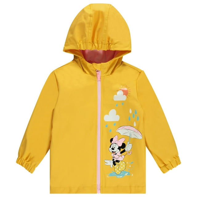 Disney Minnie Mouse Yellow Zip Up Waterproof Rain Jacket Toddler to ...