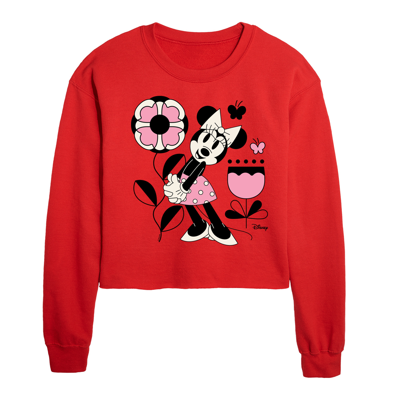 Disney - Minnie Mouse with Flowers & Butterflies - Juniors Cropped Crew ...