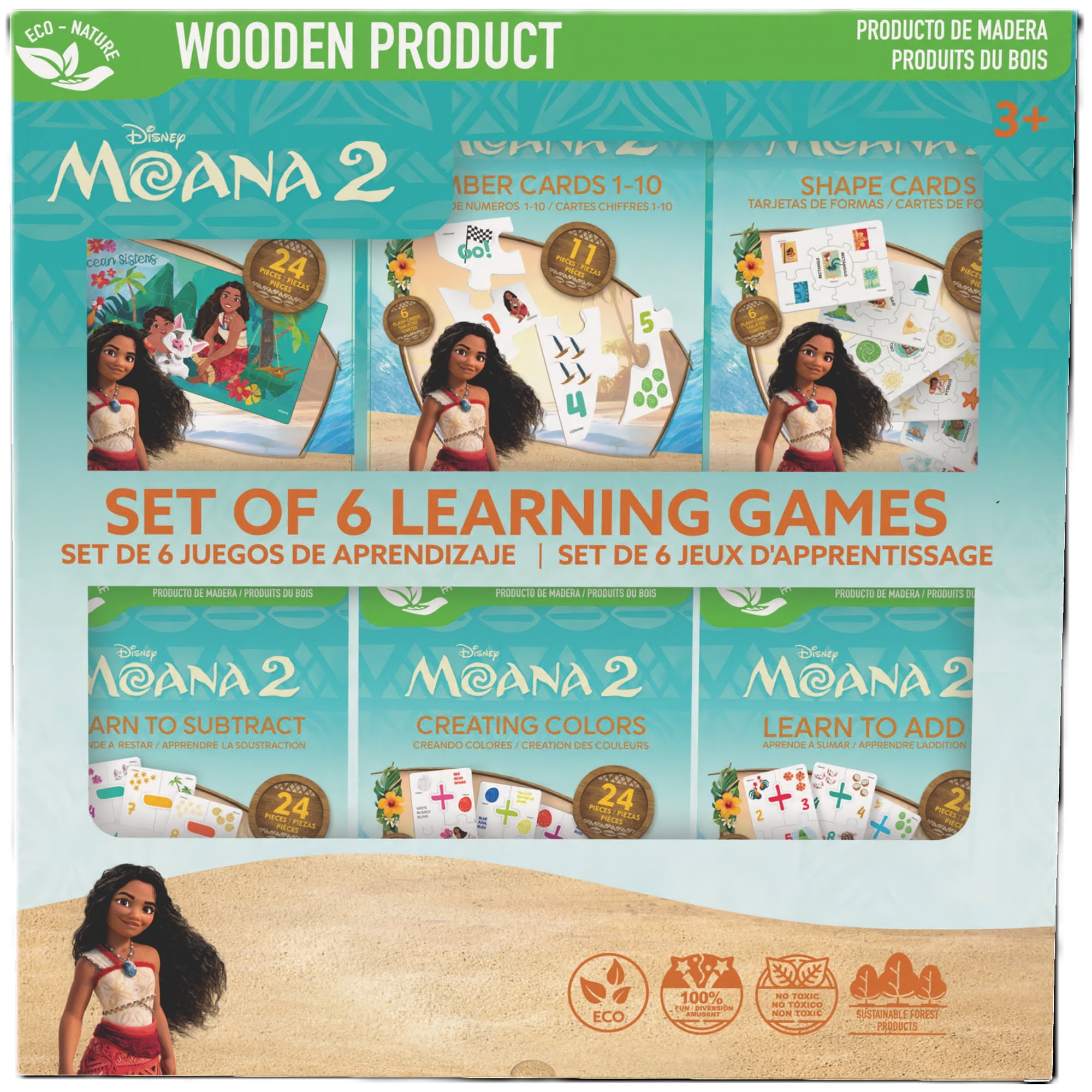 Disney: Moana 2 Learning Games - Set Of 6 - Wooden Puzzles & Flashcards ...