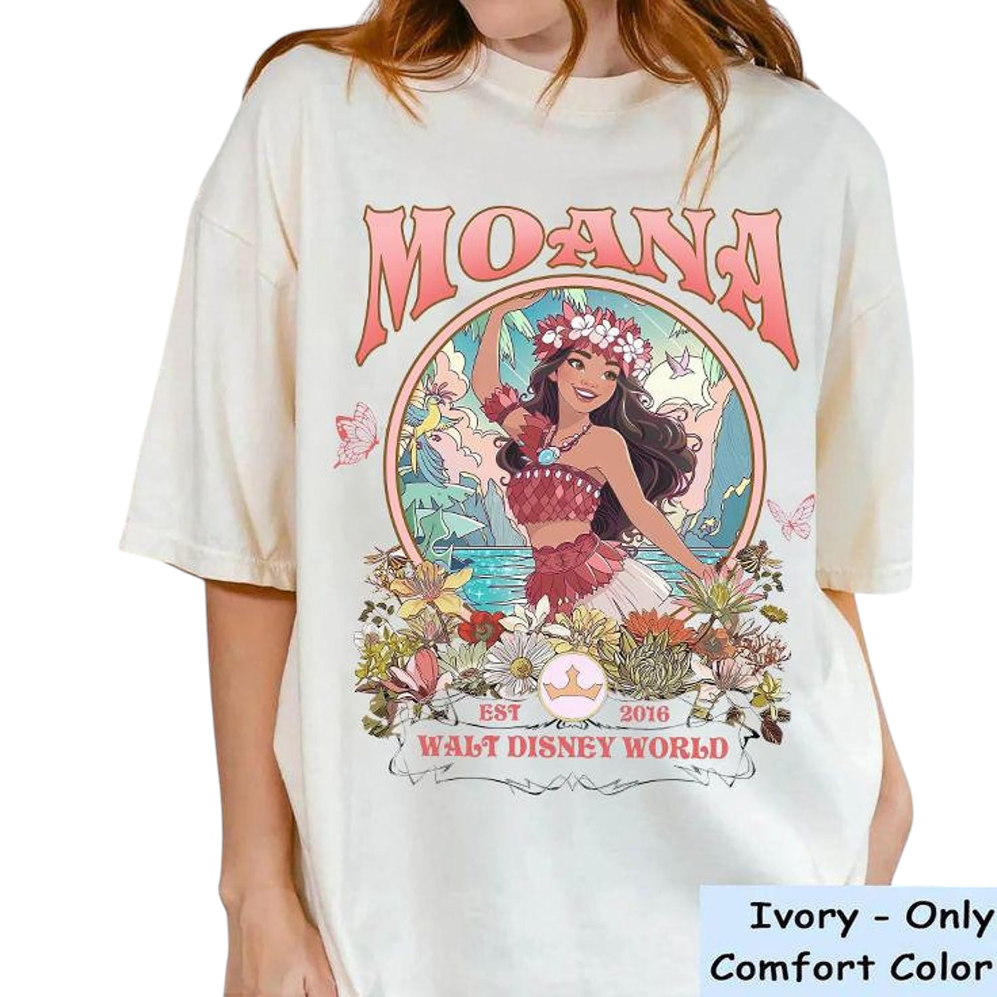 Disney Moana 2 Movie T-Shirt Floral Retro Vintage Princess Tee Ariel ...