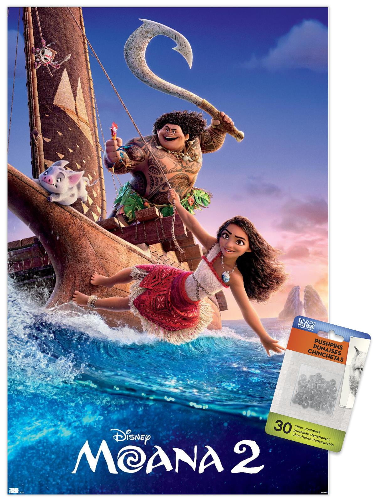Disney Moana 2 - One Sheet Wall Poster with Push Pins, 14.725" x 22.375 ...