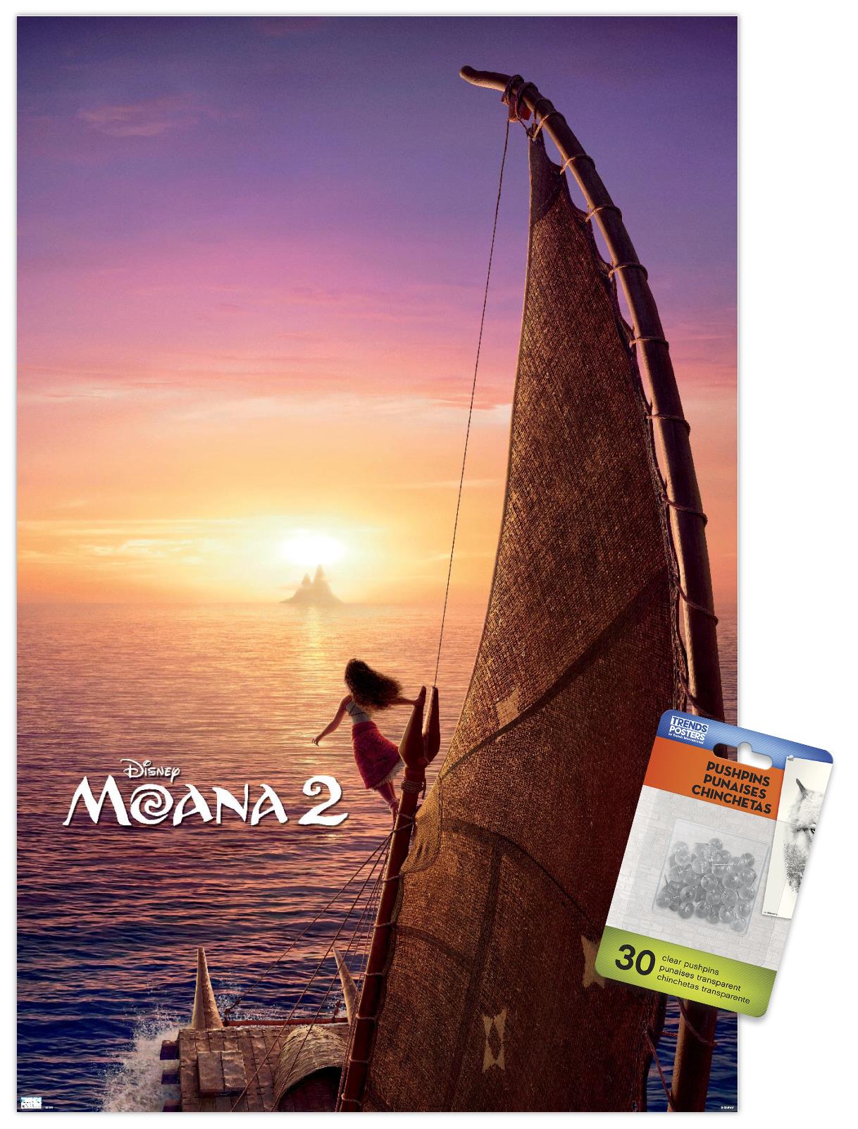 Disney Moana 2 - Teaser One Sheet Wall Poster with Push Pins, 14.725" x ...