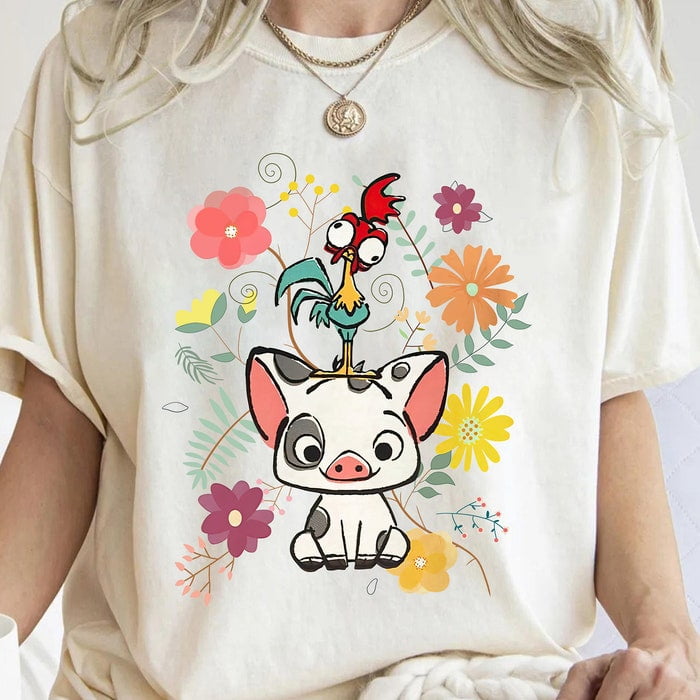 Disney Moana 70s Style Floral Pua And Hei Hei Shirt, Disney Moana Shirt ...