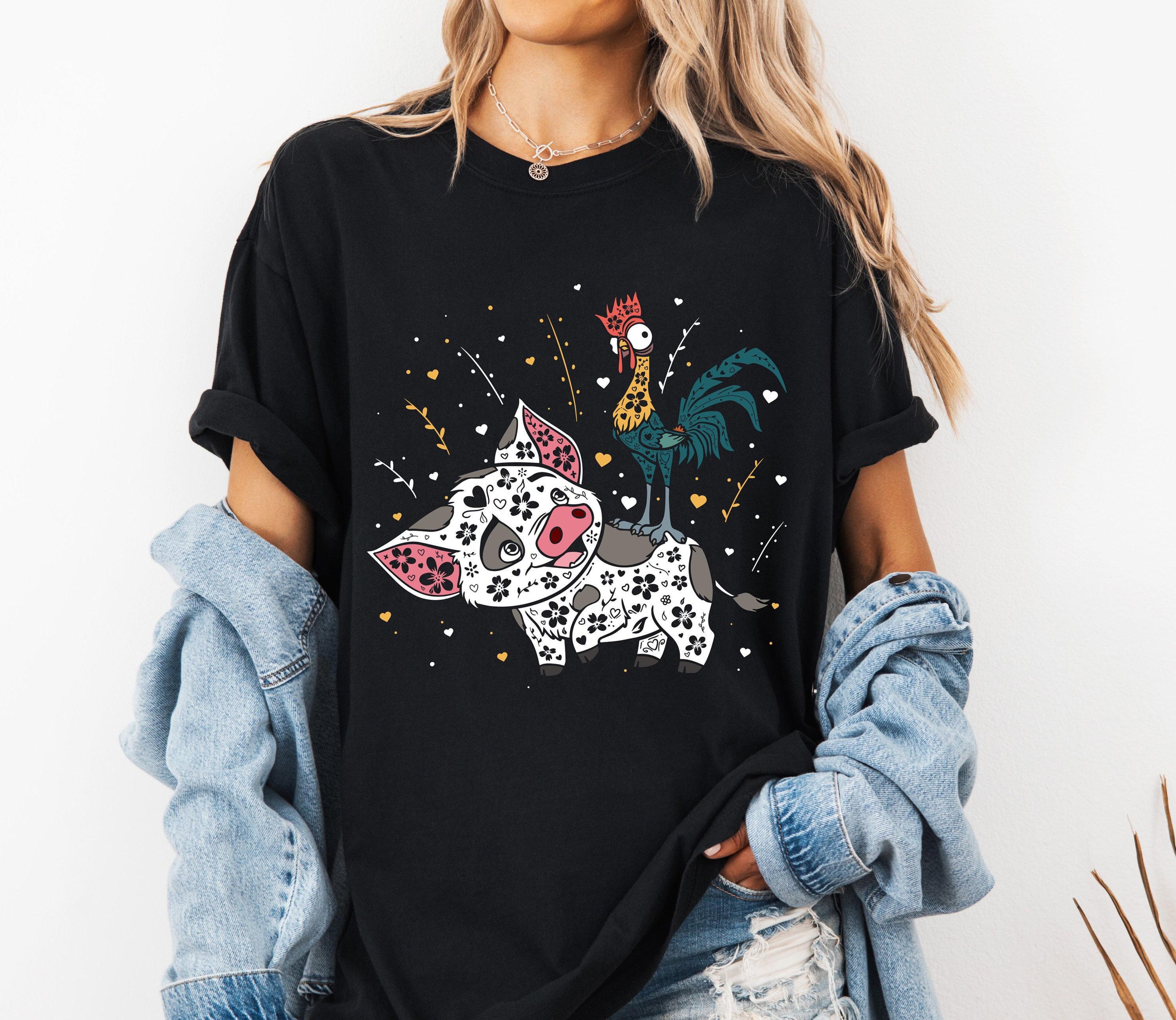 Disney Moana 70s Style Flowers Pattern Pua And Hei Hei Shirt, Cute Pua ...