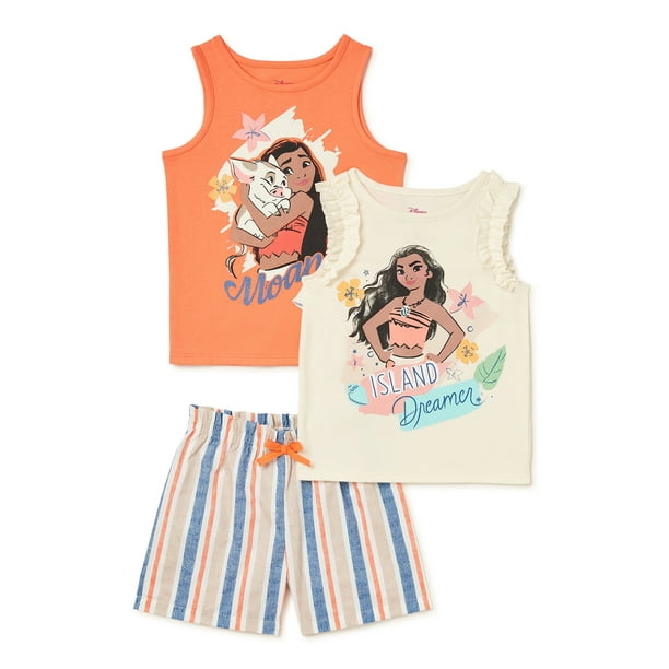 Disney Moana Baby & Toddler Girls Flutter Sleeve Graphic Tank Tops, & Shorts, 3-Piece Outfit Set ...