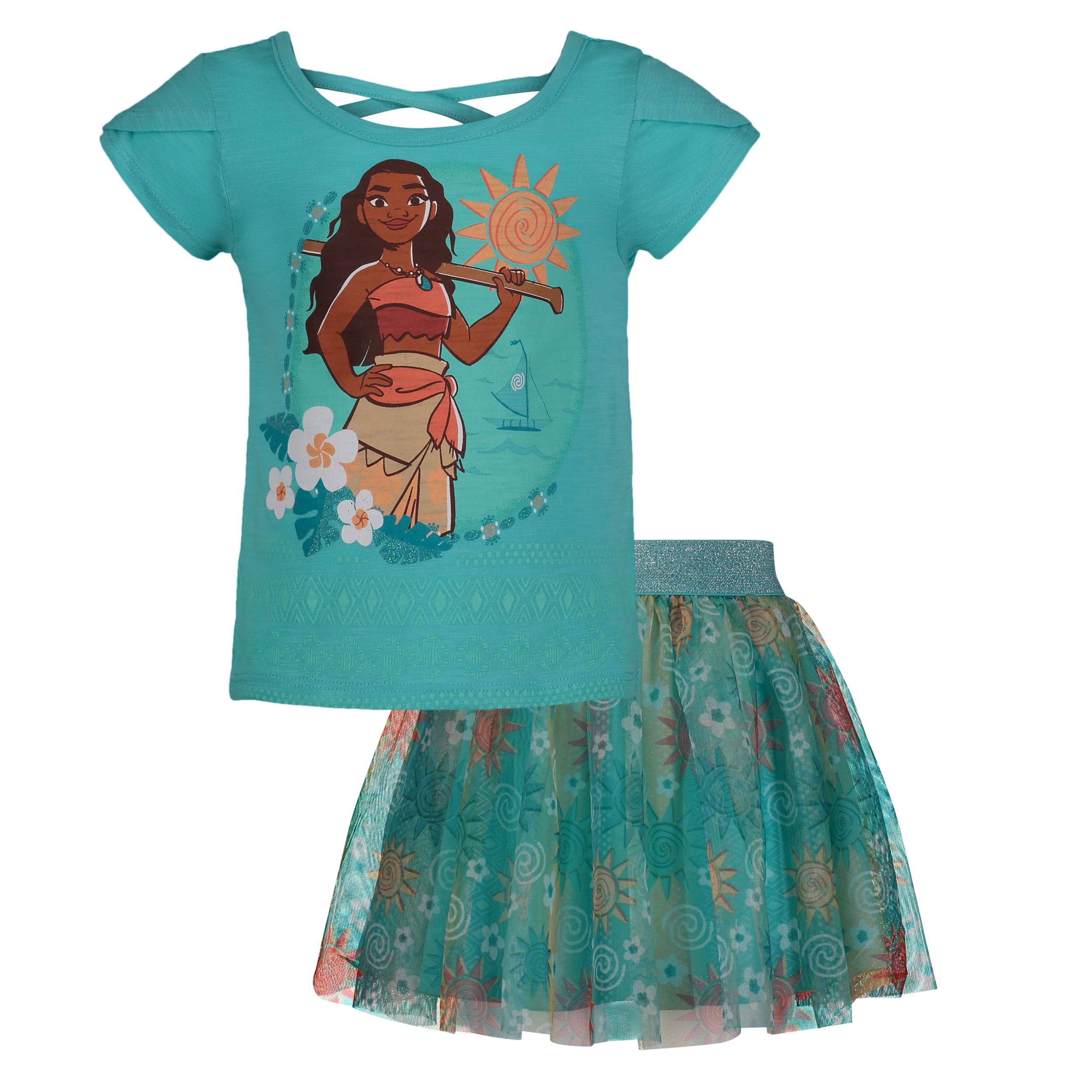 Disney Moana Girls' Short Sleeve T-Shirt & Skirt Clothing Set, Blue (2T ...