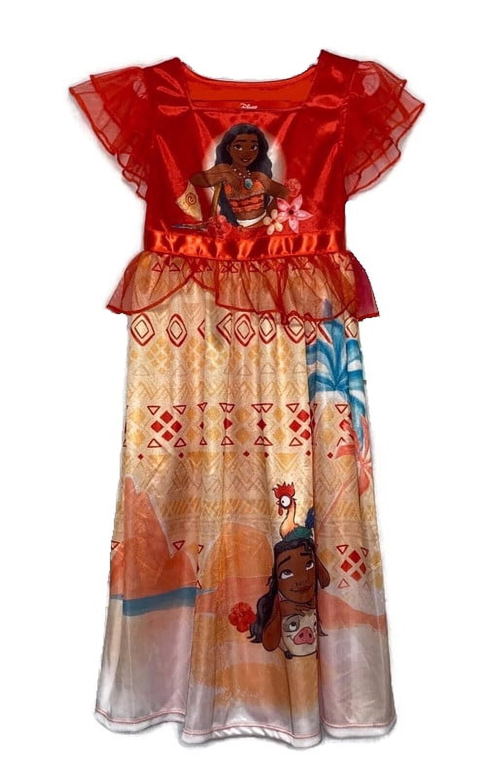 Disney Moana, Pua and Heihei Girl's Fancy Satiny Nightgown, Gown (Small ...