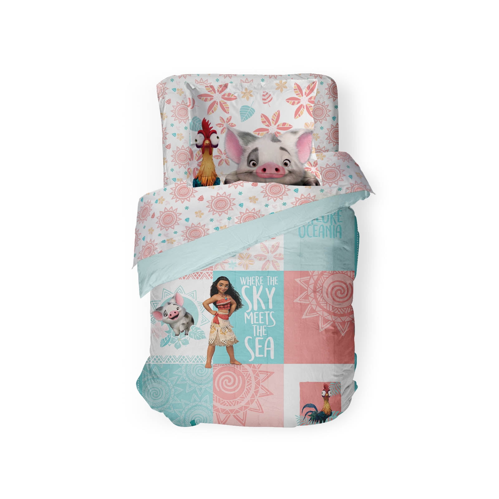 Disney Moana Sky & Sea Blue 7 Piece Full Bed Set with Sham, 100% ...