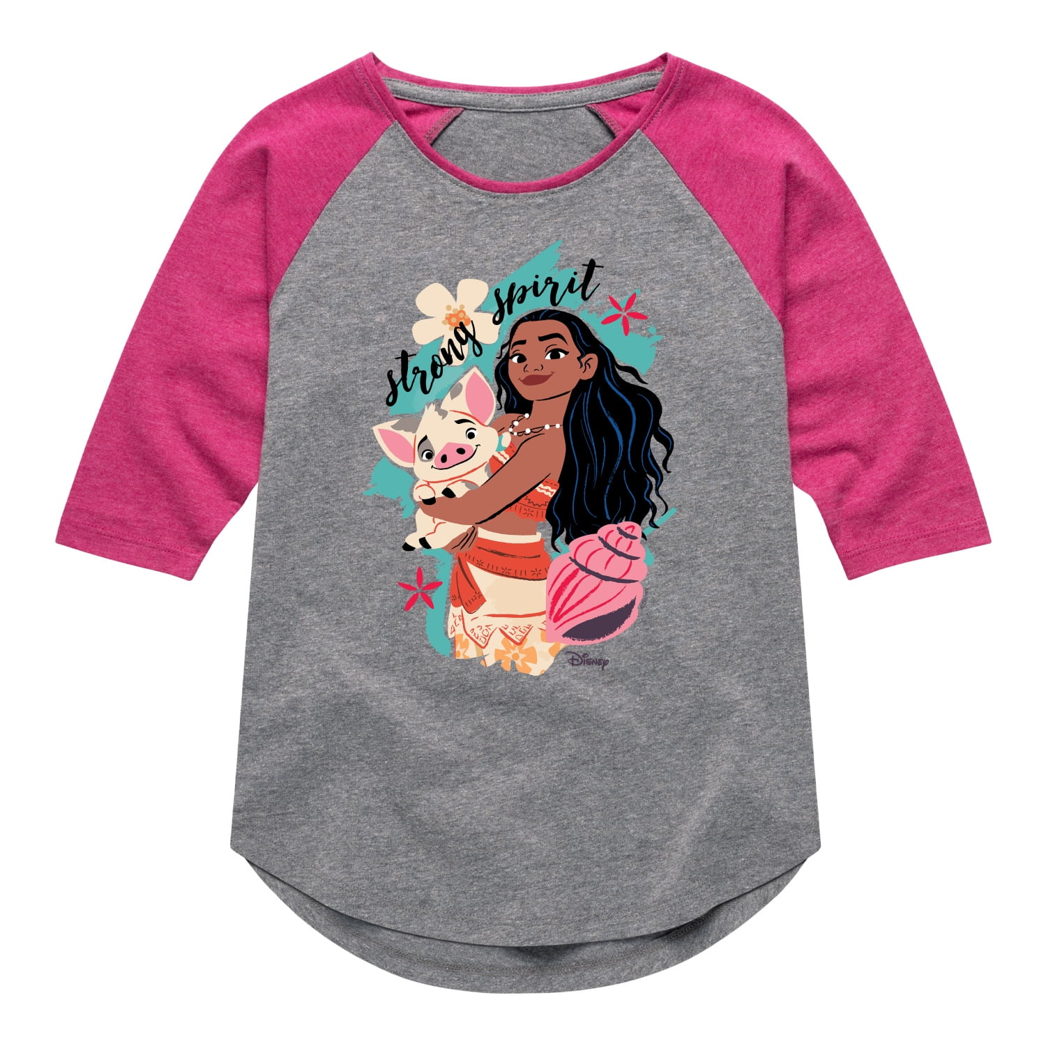 Disney - Moana Strong Spirit - Toddler & Youth Girls Raglan Graphic T ...