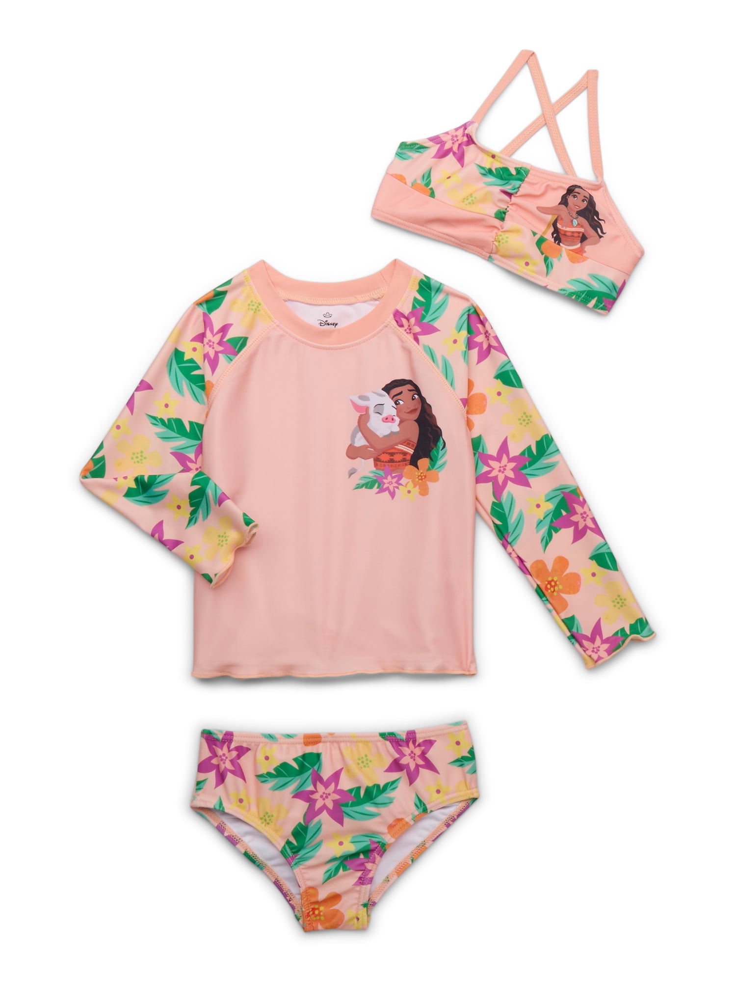 Character Toddler Girl Rash Guard and Bikini Swimsuit Set, 3-Piece ...