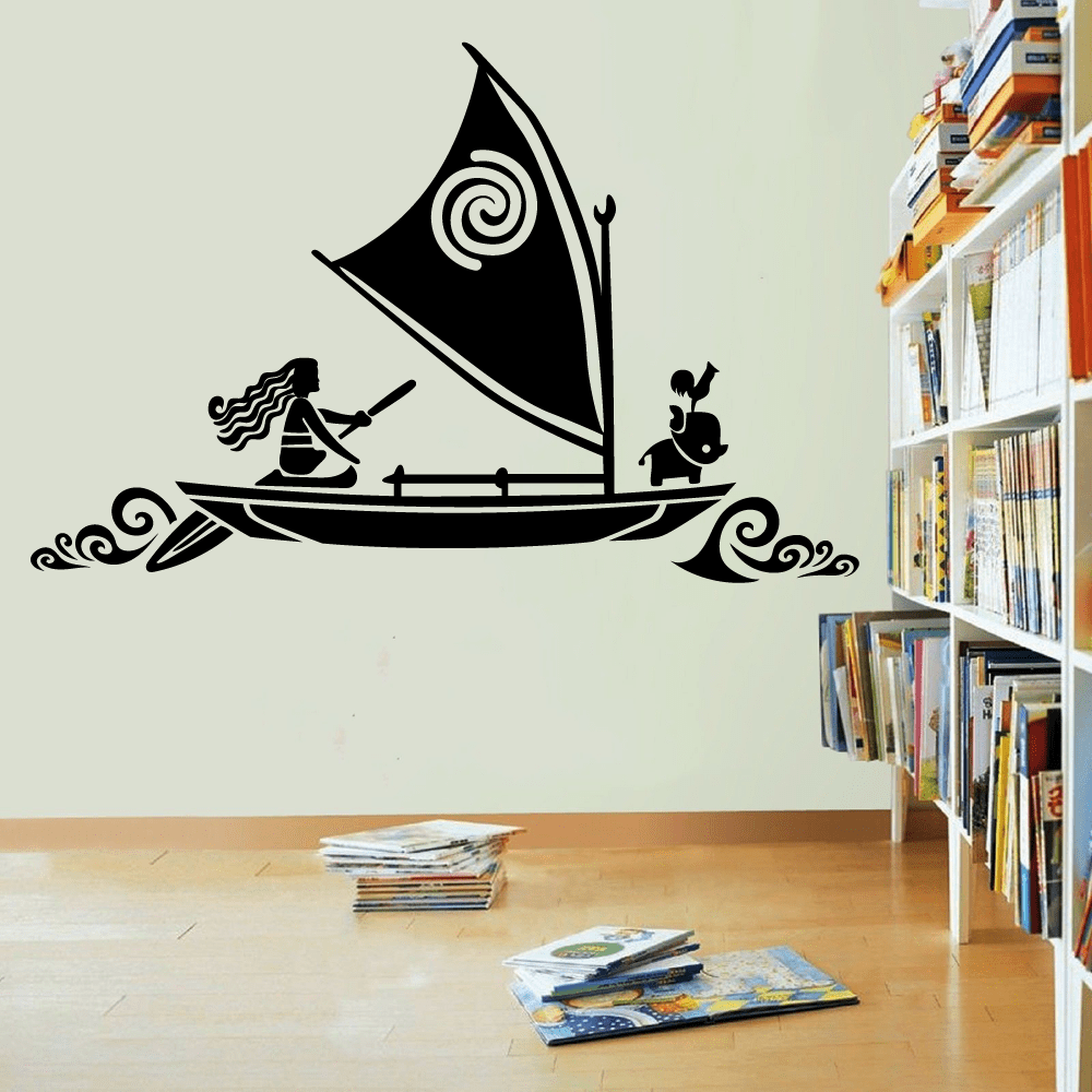 Disney Movie Characters Moana Pua Pig And Hei Hei in Boat The Sea Vinyl ...