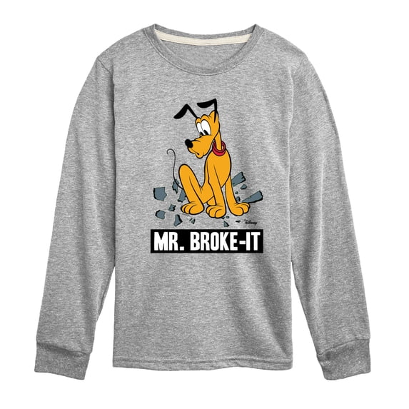 Disney - Mr Broke It Pluto - Youth Boys Long Sleeve Graphic T-Shirt ...