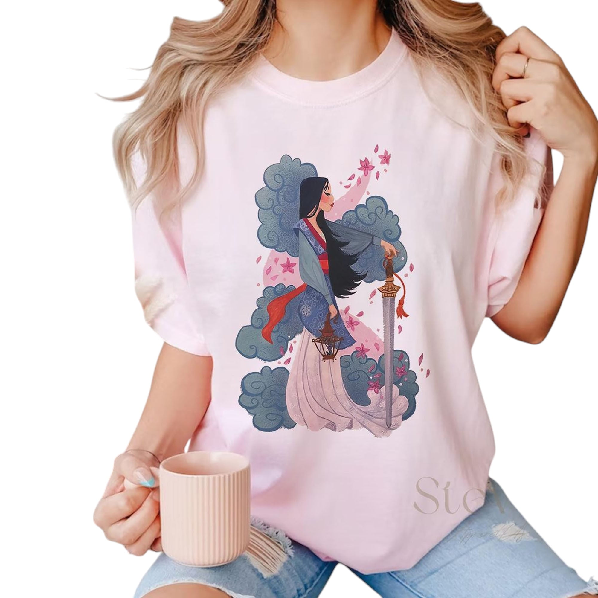 Disney Mulan Half Girl Half Warrior Portrait Floral Shirt, Mulan ...