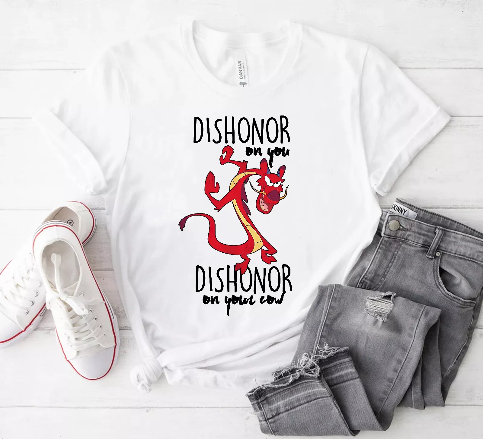 Disney Mulan Mushu Dishonor On Your Cow Unisex Adult Shirt Shirt, Size ...