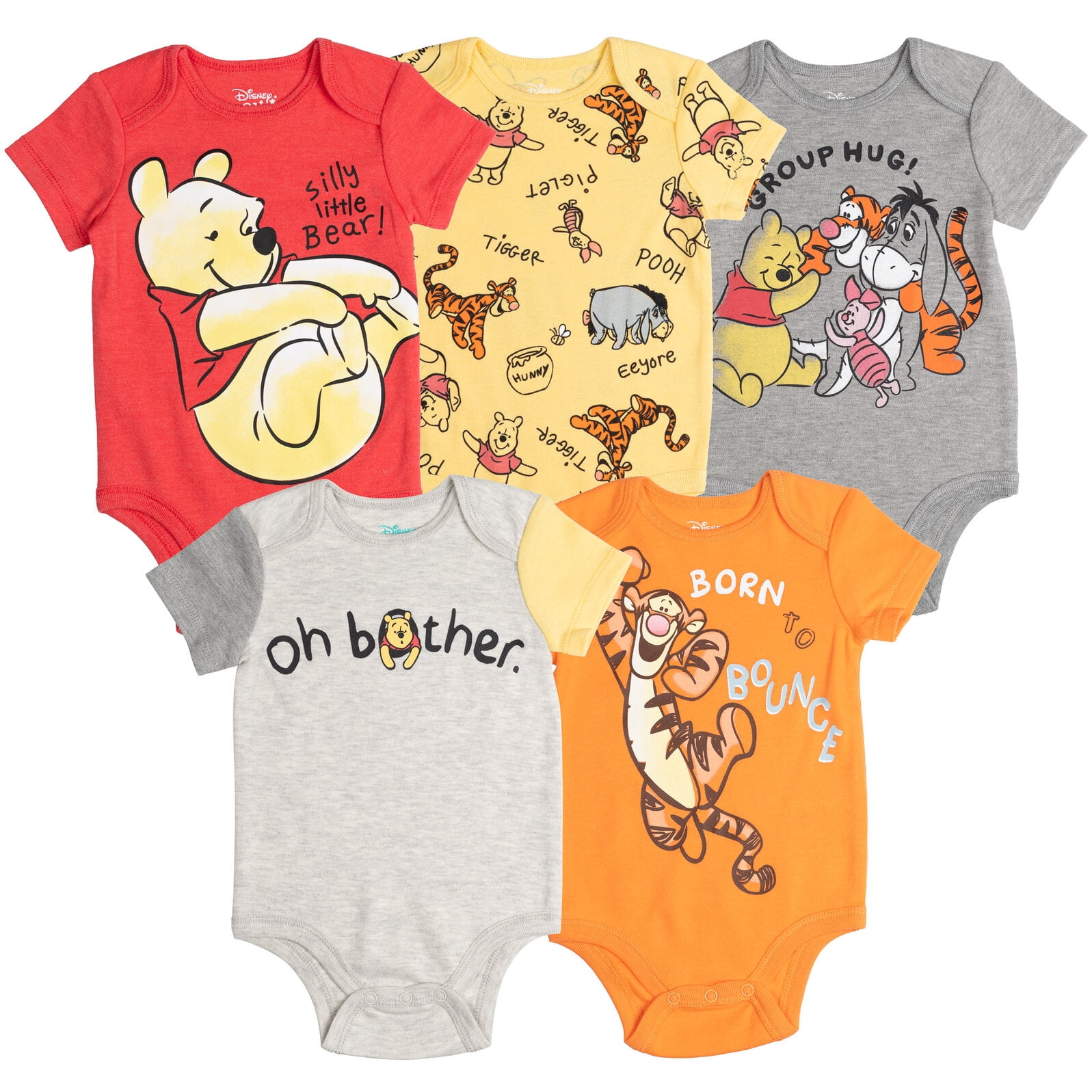 Disney Newborn Baby Boys 5 Pack Winnie Pooh Short Sleeve Bodysuit Set ...