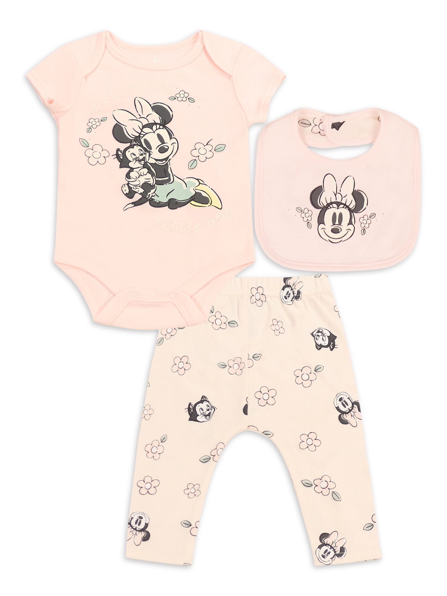 Disney Newborn Baby Outfit 3-Piece Set Bodysuit, Pants, and Bib ...