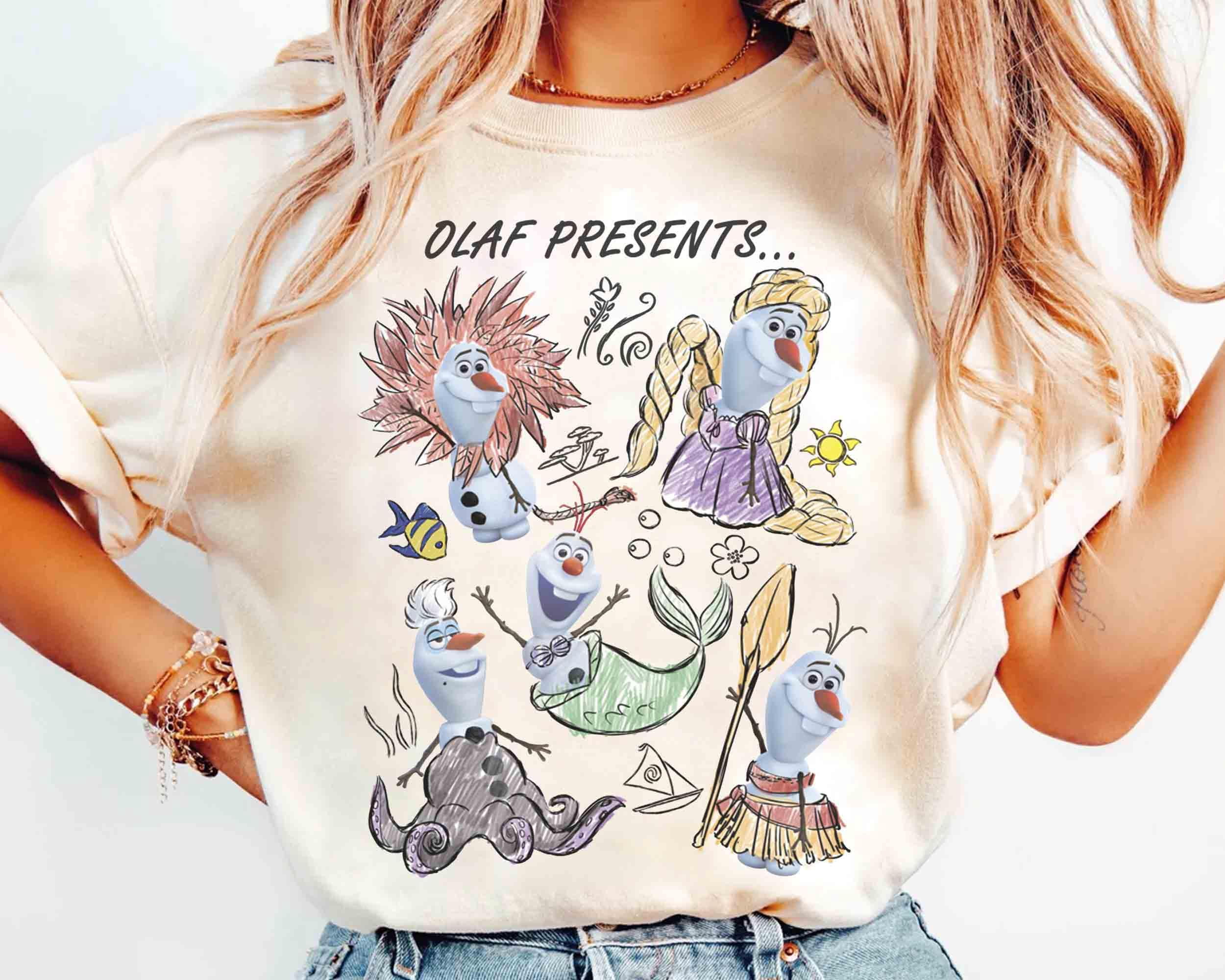 Disney Olaf Presents Classic Costume Princess Sketches Retro Shirt, WDW ...