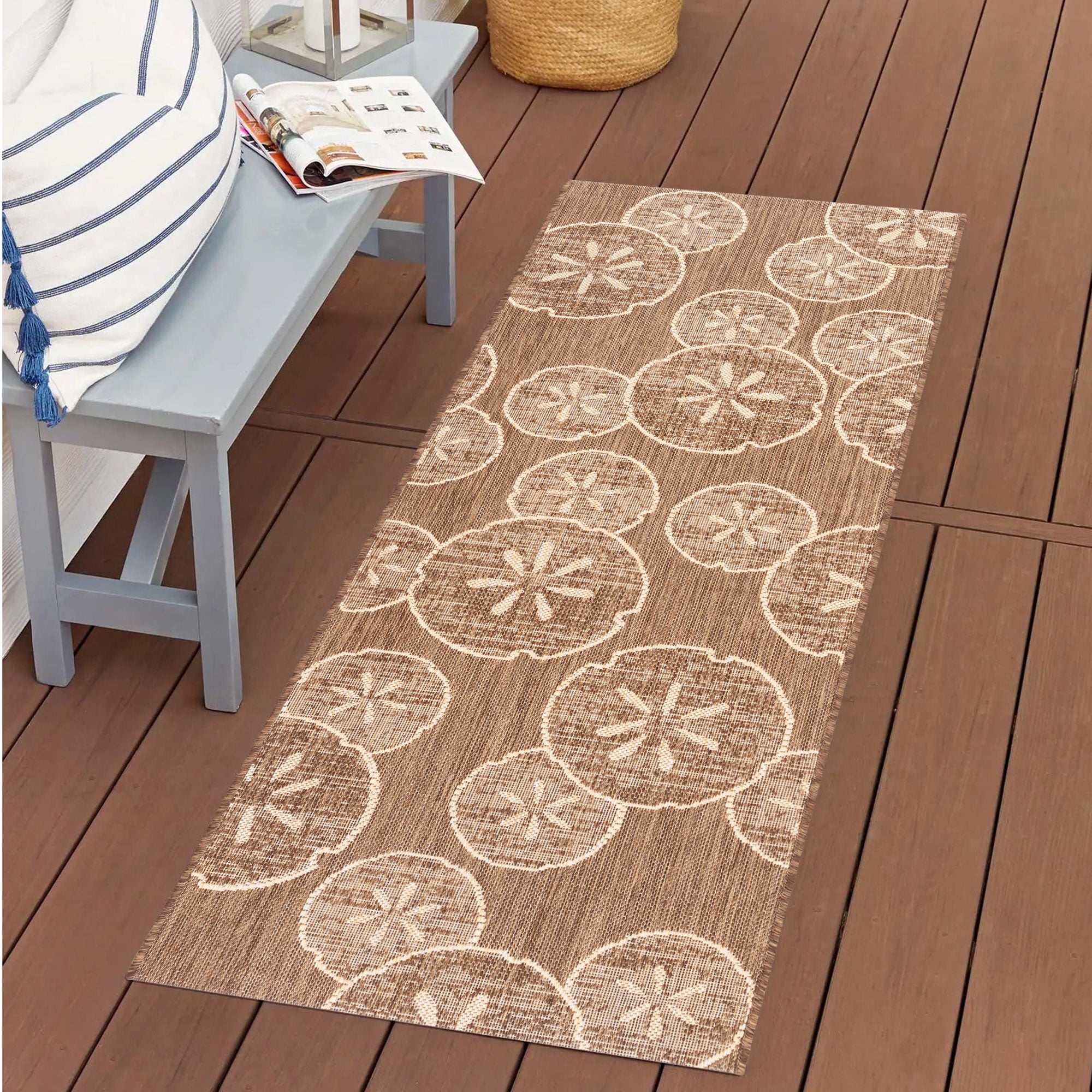 Disney Outdoor Sand Dollar Coastal Abstract Havana/Sand Area Rug, 2x6 ...