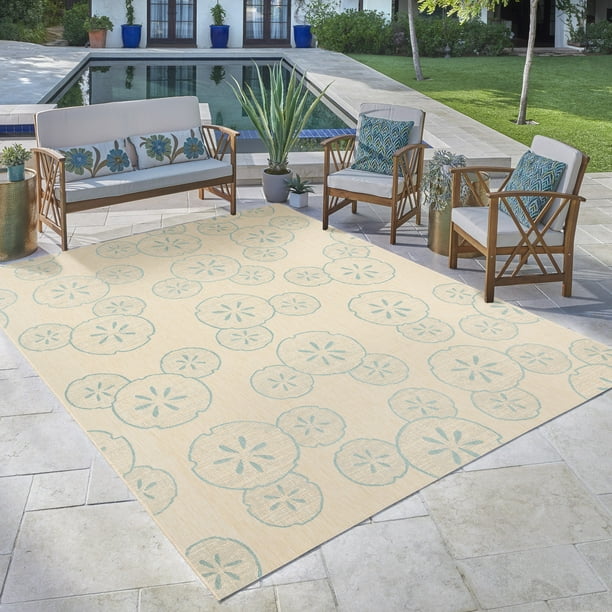 Disney Outdoor Sand Dollar Coastal Abstract Sand/Oasis Area Rug, 6x9 ...