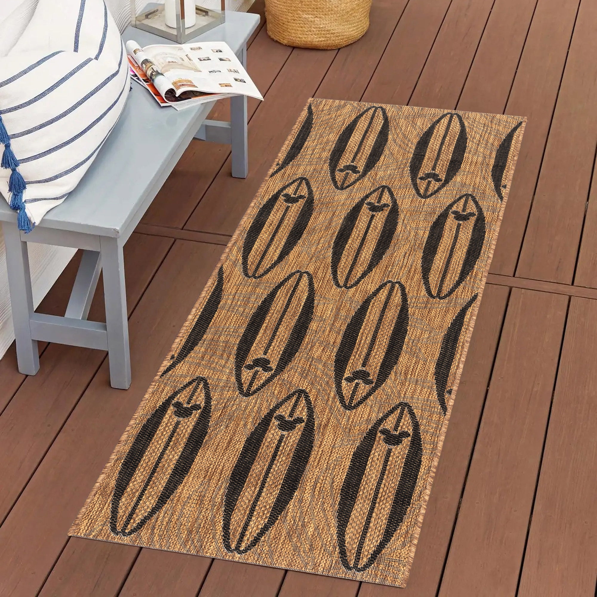 Disney Outdoor Surfboard Coastal Graphic Chestnut/Black Area Rug, 2x6 ...